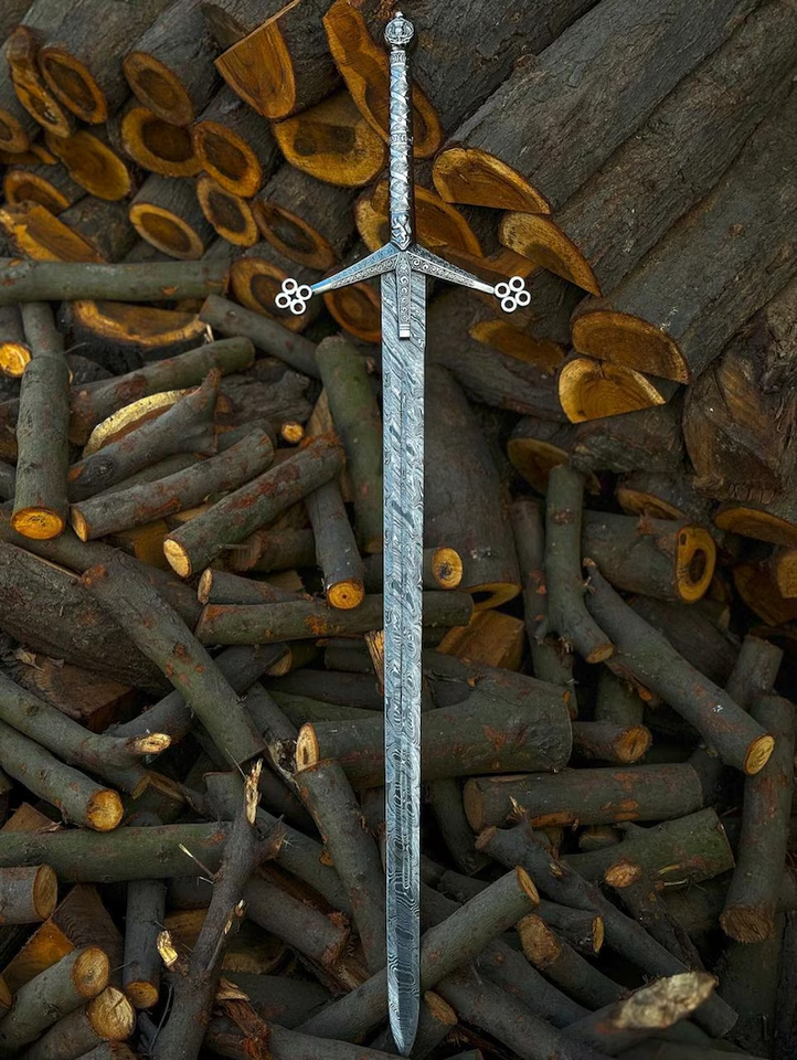 Handmade Damascus Steel Scottish Claymore Sword, Highlander Sword ...