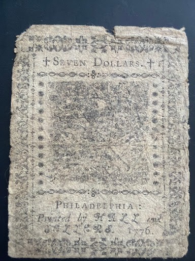 1776 Continental Note- Seven Dollars - Feb 17, 1776 - Philadelphia Hall ...