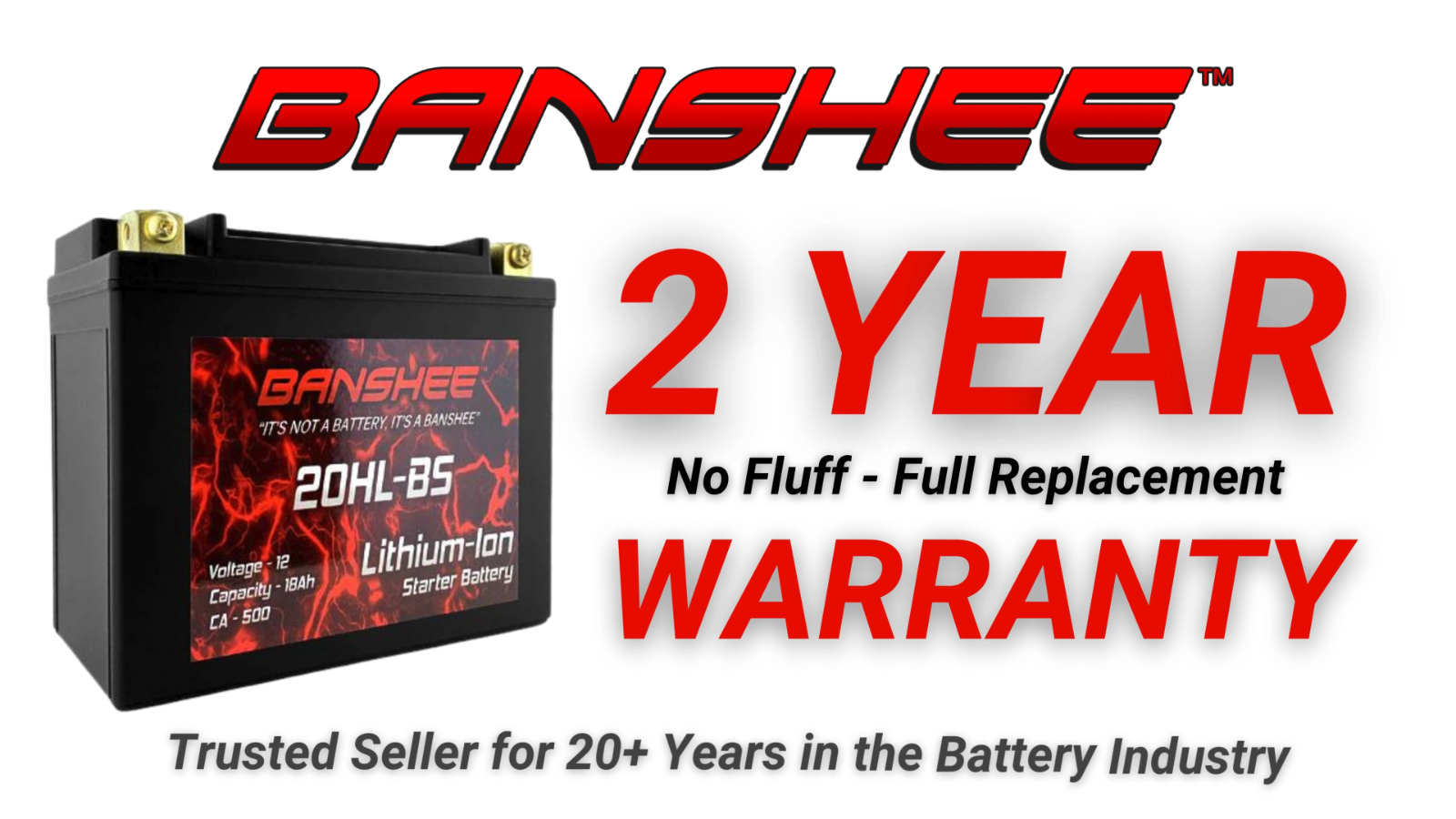 Banshee Replaces TX20HL ETX20HL LifePO4 Motorcycle ATV Battery 12V 500 ...