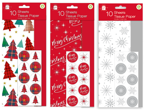Christmas Tissue Paper Pack Of 10 Sheets Gift Wrap & Seal Tabs Assorted ...