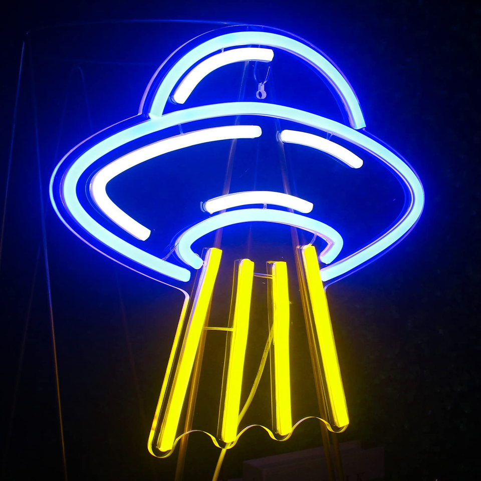 UFO Alien Spaceship LED Neon Light Signs Blue Yellow Neon Lights for ...