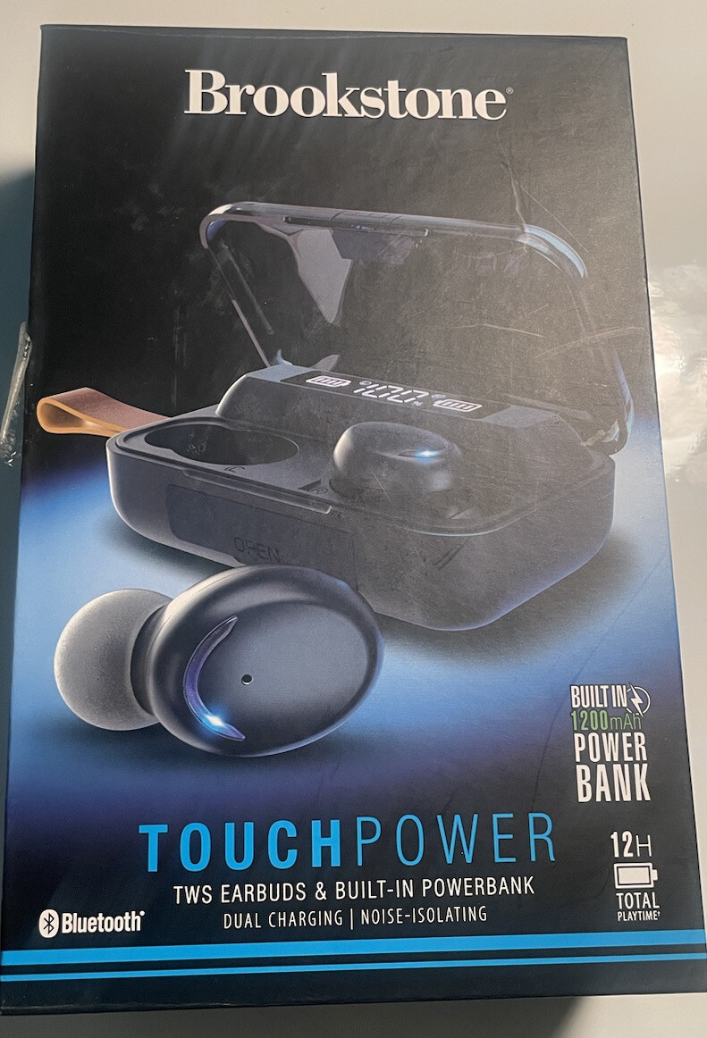 Brookstone Touch Power True Wireless Earbuds & Smart Power Bank Case | eBay