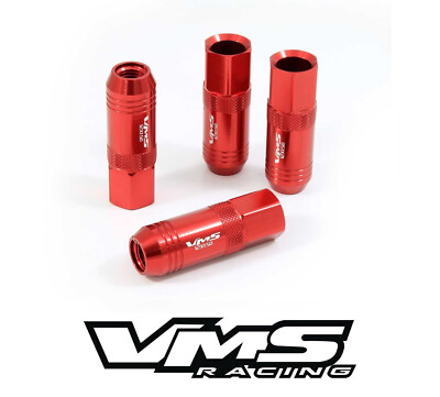 20PC VMS RACING RED 12X1.5MM 60MM EXTENDED TUNER ALUMINUM RACING LUG ...