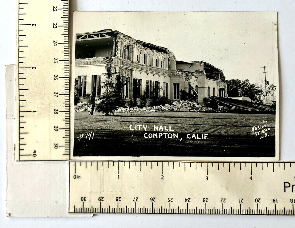1933 Compton California City Hall Earthquake Destruction Ruins Vtg ...