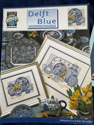 Delft Blue/White Willow China, Flowers & Sampler- (3) cross stitch ...