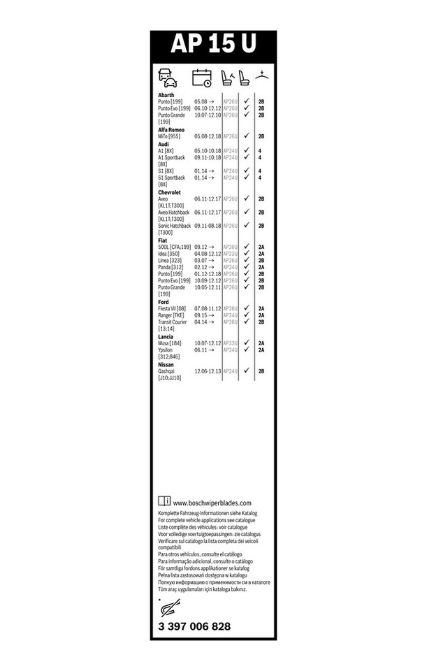Wiper Blade Flat / Aero Type AP15U 3397006828 Bosch Aerotwin Plus 380mm ...