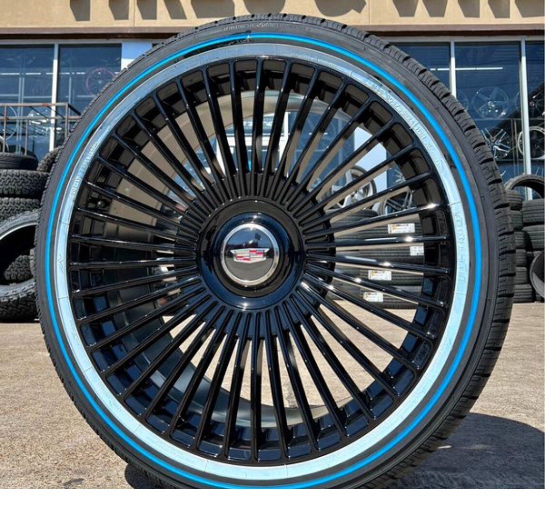 4 New 24” Gloss Black cadillac e Rims Tire Wheels W/3053524 VOGUE TIRE ...