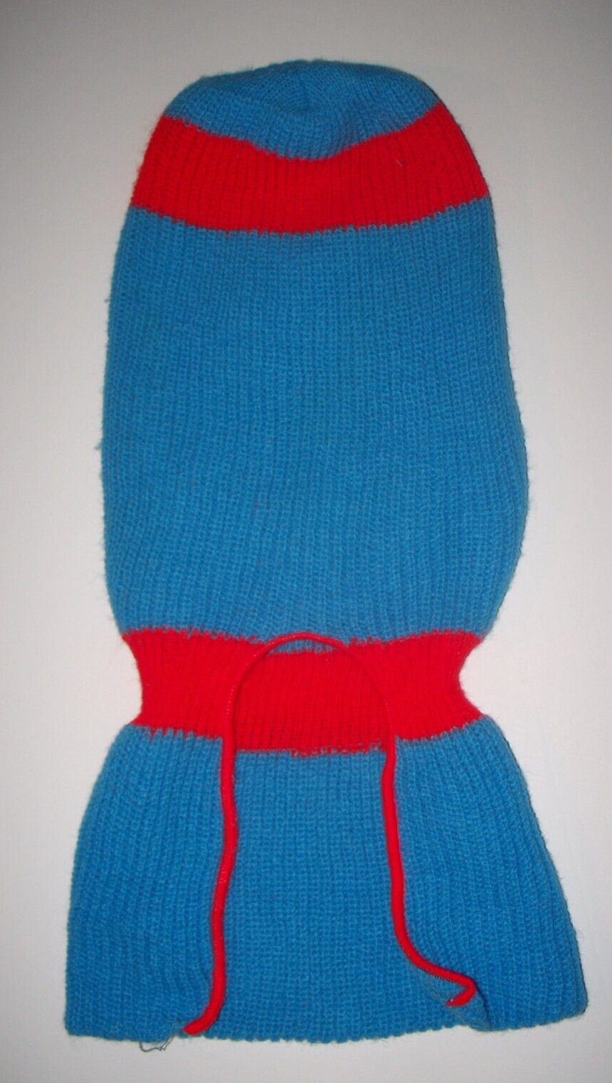 VINTAGE WINTER KNIT BLUE & RED ROBBER'S SKI SNOWMOBILE MASK HAT | eBay