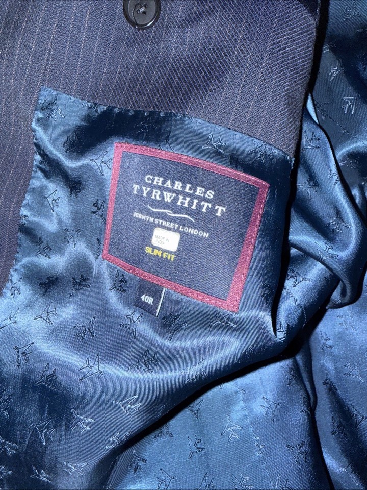 Charles Tyrwhitt Men’s Suit 40R Slim Fit Navy With Stripes & Suit Pants ...