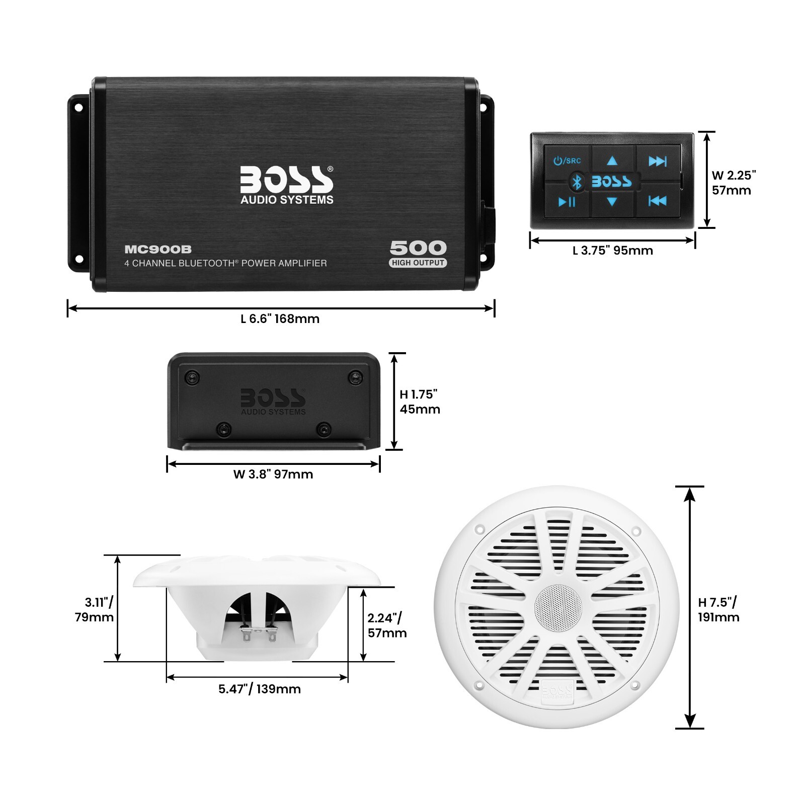 BOSS Audio Systems ASK904B.64 Boat 6.5” Speakers Amplifier - Bluetooth ...