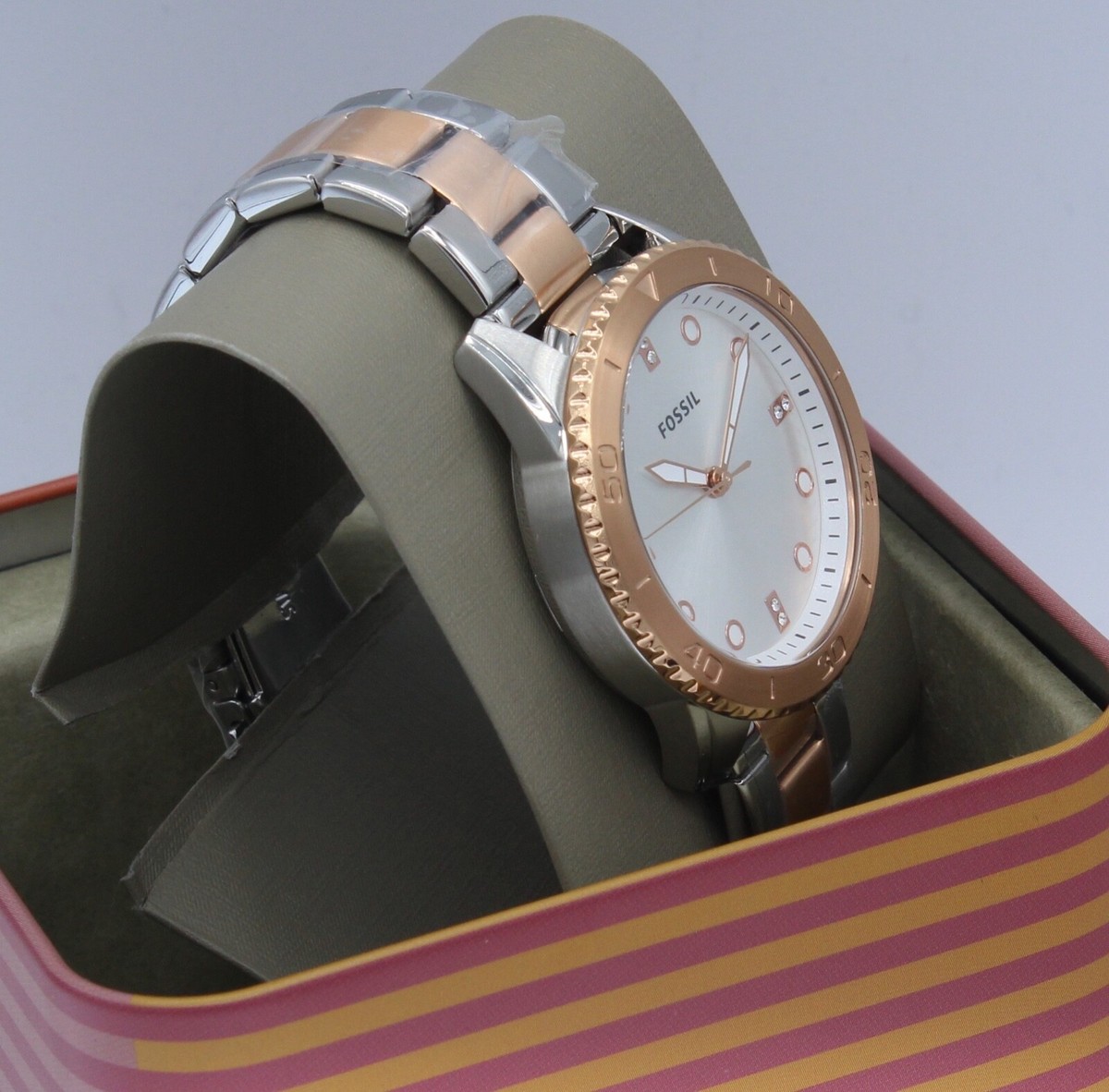 NEW AUTHENTIC FOSSIL DAYLE ROSE GOLD SILVER CRYSTALS WOMEN'S NEW AUTHENTIC FOSSIL DAYLE ROSE GOLD SILVER CRYSTALS WOMEN'S