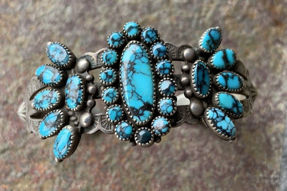 Vintage Lander Chinese Blue Spider Web Turquoise Clus… - Gem