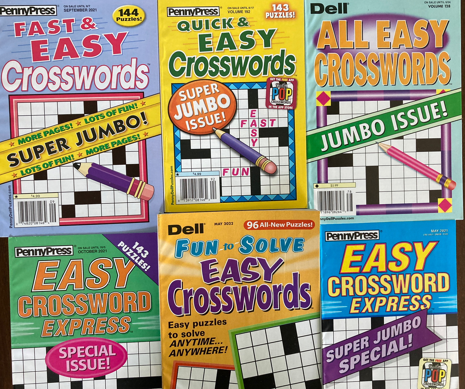 Lot of 6 Dell Penny Press Easy Crossword Puzzle Books Express Fun Solve ...