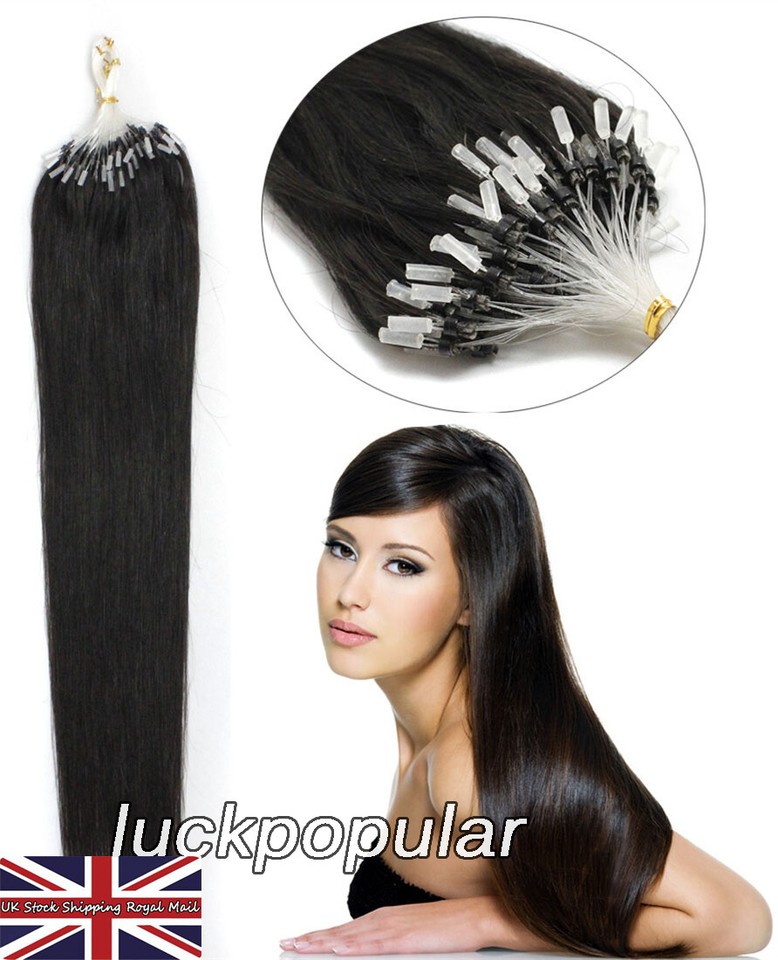 Pre-Looped Fish Line Micro Ring Beads Link Hair Extensions Real Remy ...