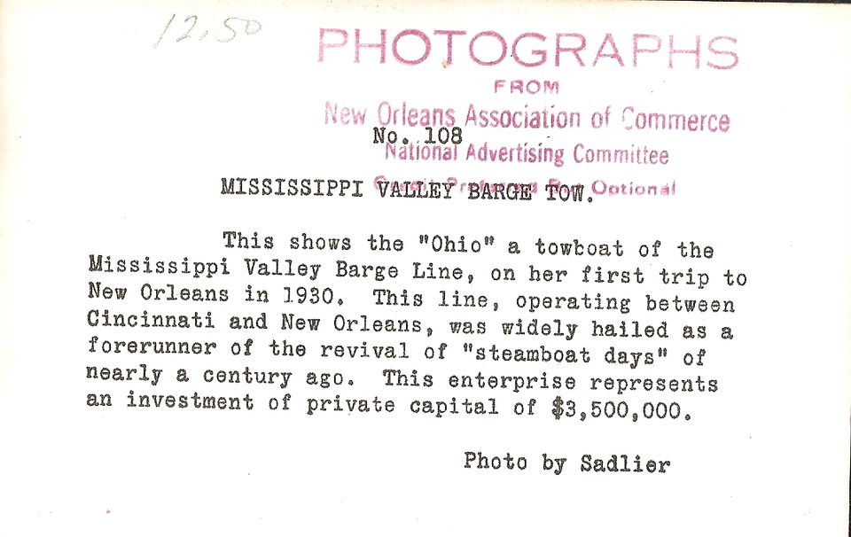 River Barge Towboat Photograph 1930 New Orleans by Sadlier | eBay
