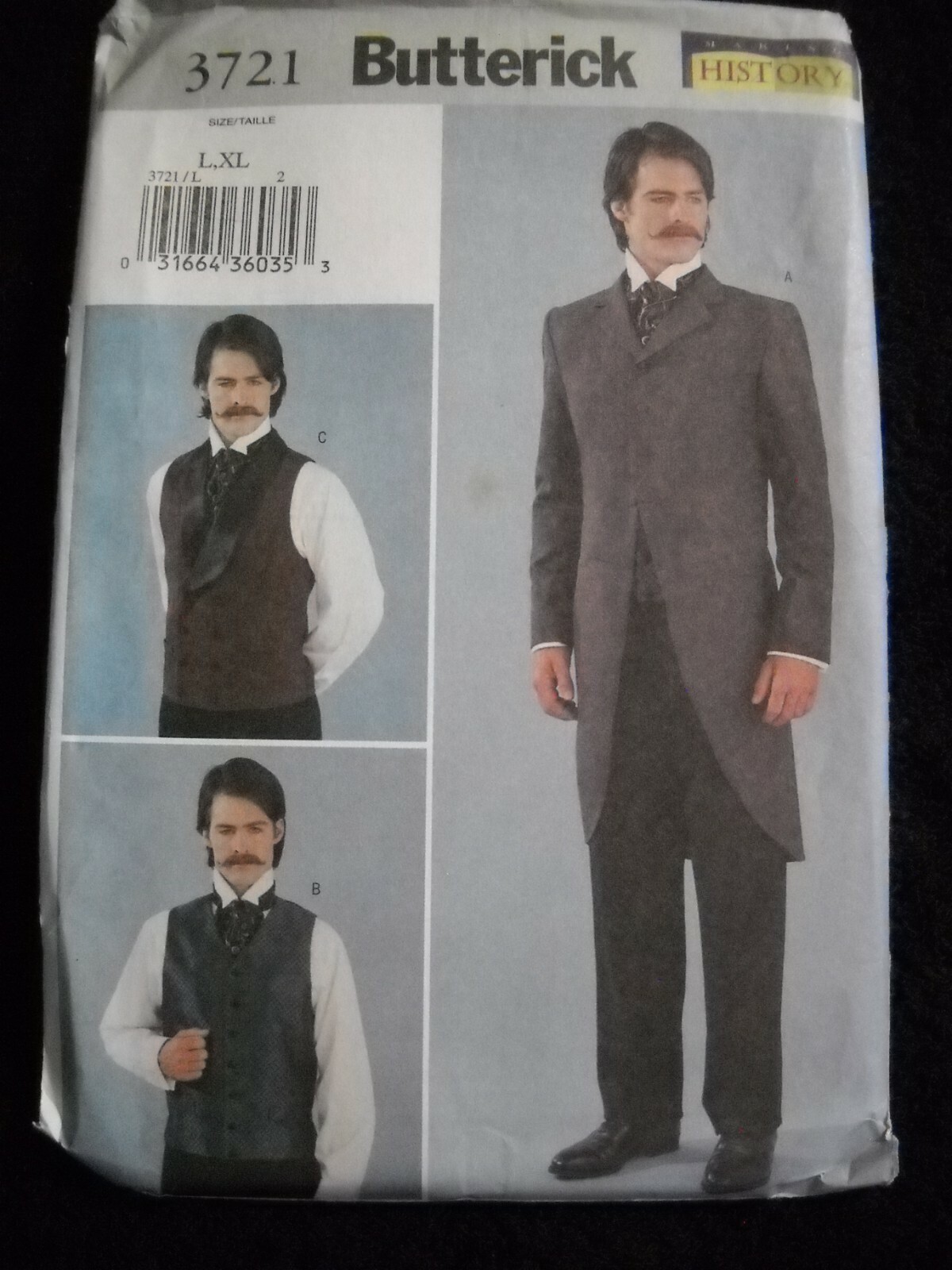 Victorian Coat Vest Historical Size L-XL Butterick 3721 Sewing Pattern ...