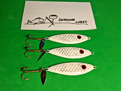 3 -1 oz SHAD Fishing Casting Jigging Slab Lead Spoons Lures WHITE scale ...
