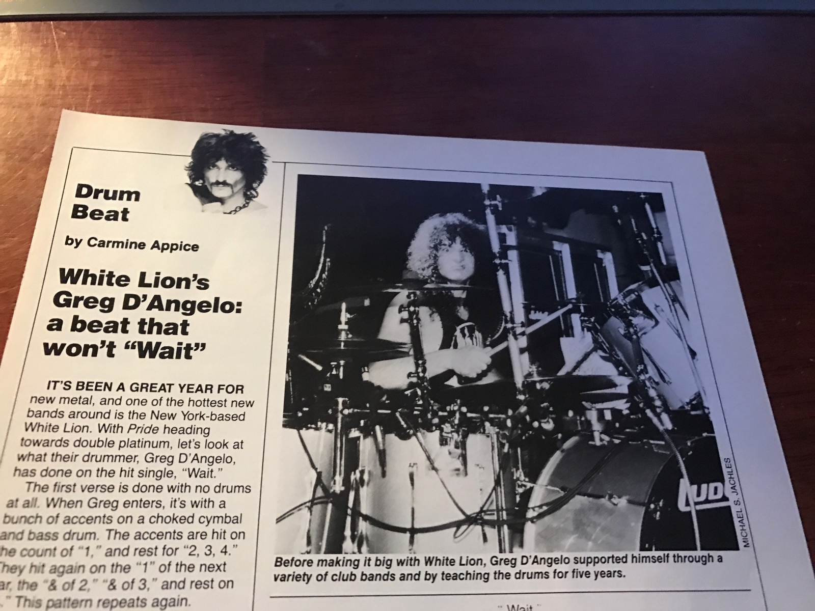 1988 VINTAGE 1PG PRINT ARTICLE DRUM BEAT WITH DRUMMER GREG D'ANGELO WHITE LION | eBay