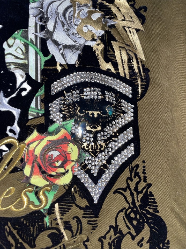 Ruthless Art Skull Military Jacket Army Green Color/Jewels Embroidered ...