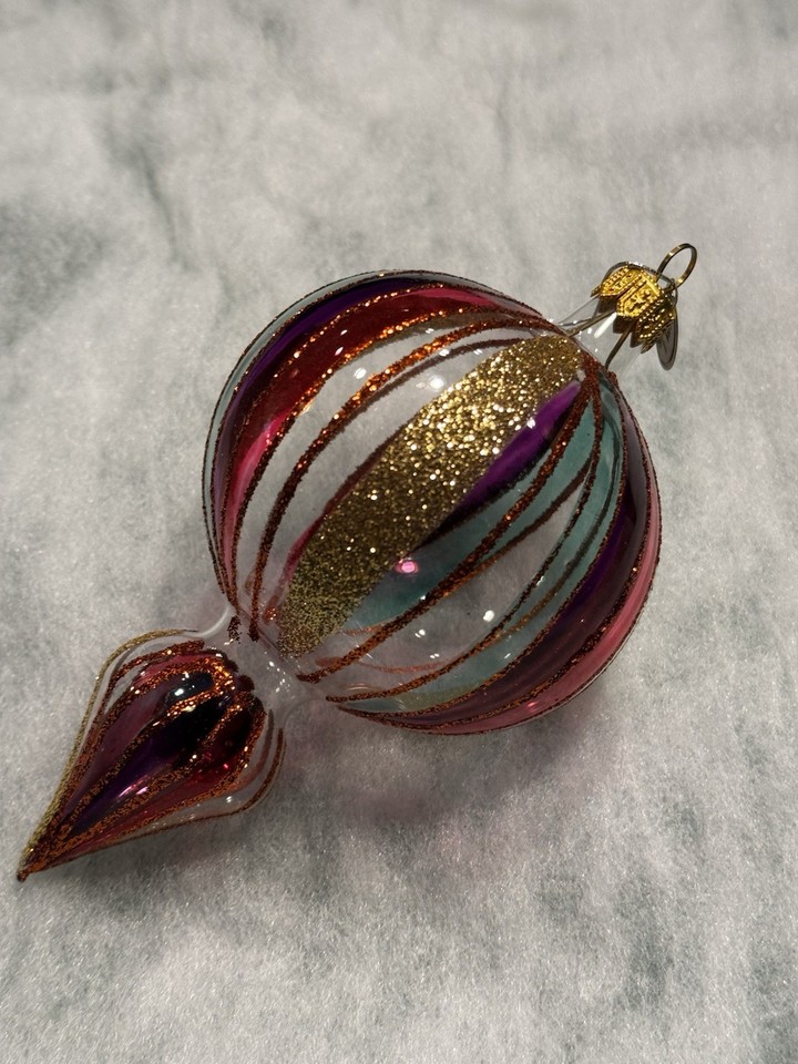 Pier 1 Rainbow Glittered Finial Ballon 2 Tear Drop Ornament 5" Multi ...
