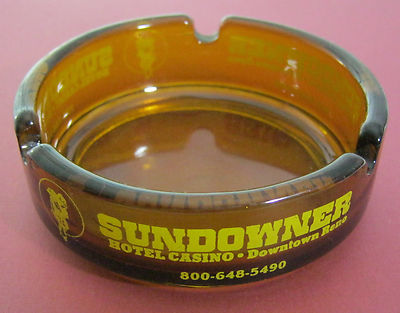Sundowner Hotel Casino Ashtray vtg Downtown Reno Nevada Amber Glass ...
