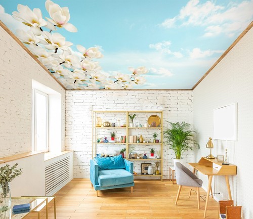 3D White Magnolia G4035 Ceiling WallPaper Murals Wall Print Decal Deco ...
