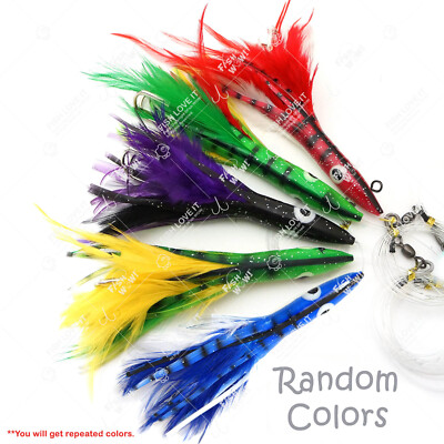 6" Fishing Tuna Clone Feather Rigged Trolling 3oz Trolling lure Random ...