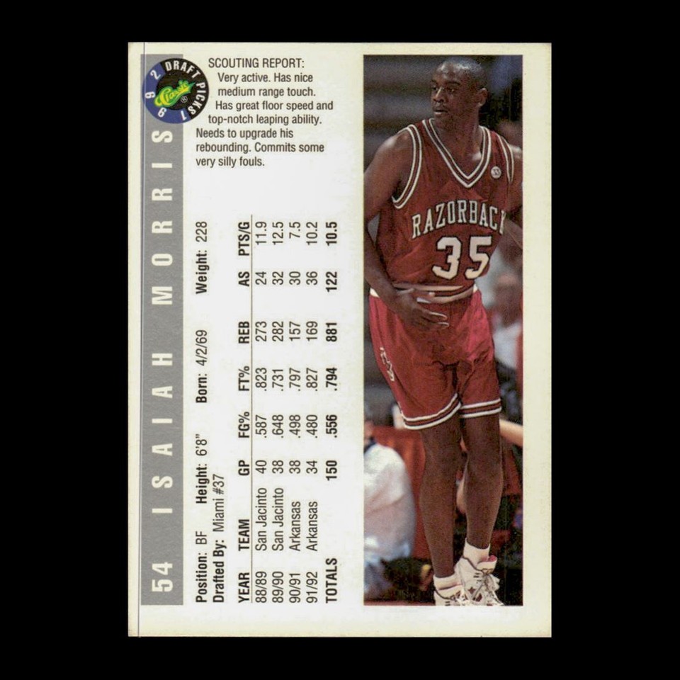 Isaiah Morris 1992-93 Classic Draft Arkansas Razorbacks #54 R331F 99 | eBay