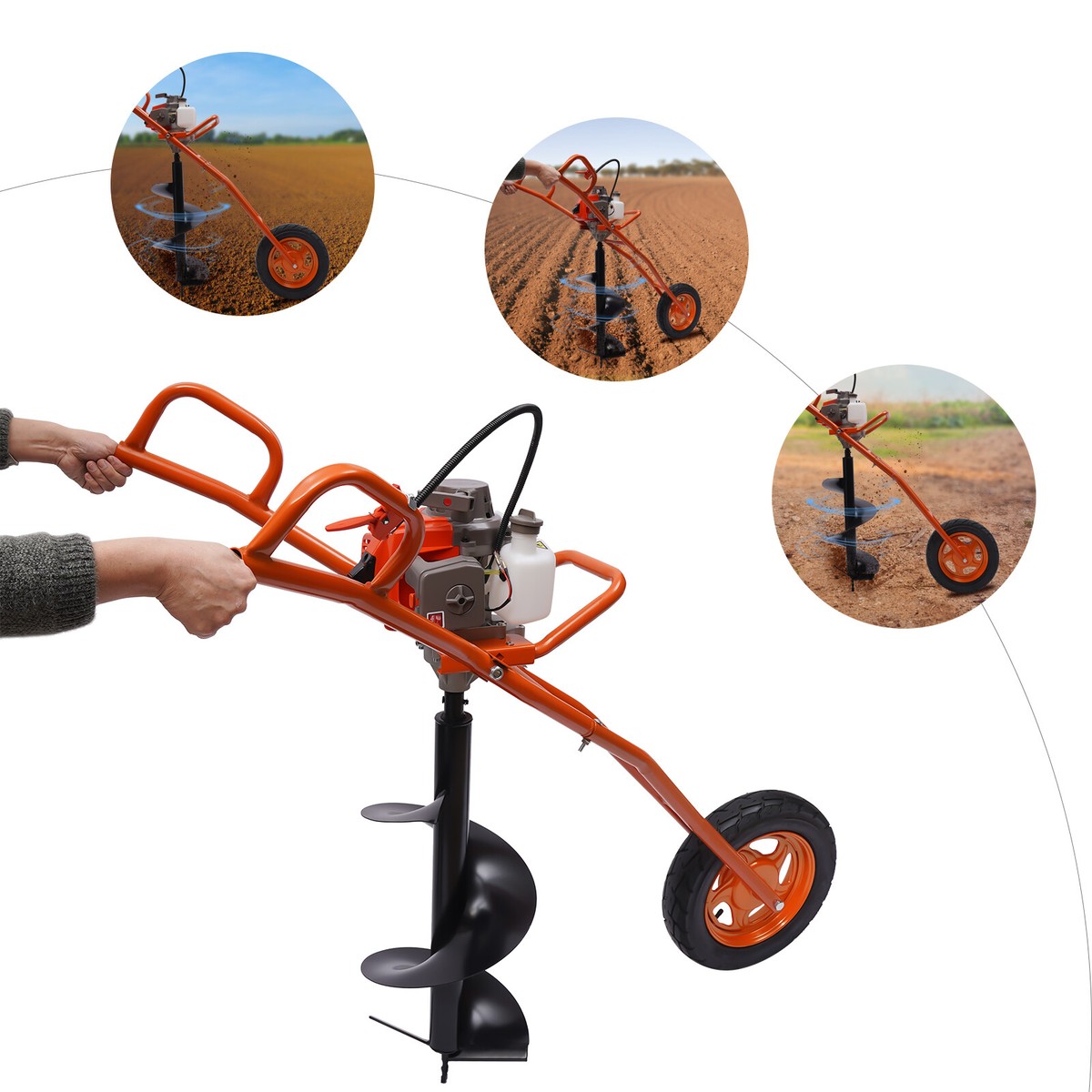 63CC Earth Auger Bepritm 63CC 3HP Gas Post Hole Digger - 2-Stroke Earth ...