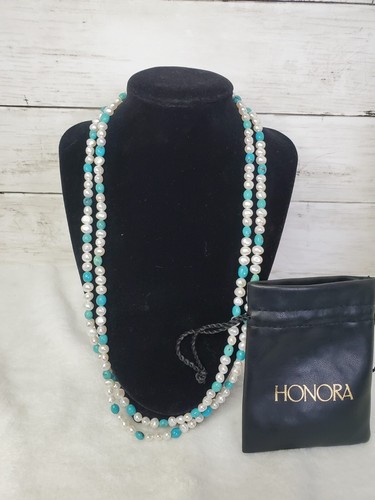 Honora 50" Freshwater Pearl & Turqoise Long Necklace | eBay