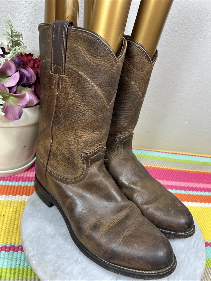 Justin 3408 Brown Oiled Leather Cowboy Western Roper Boots Men’s Size ...