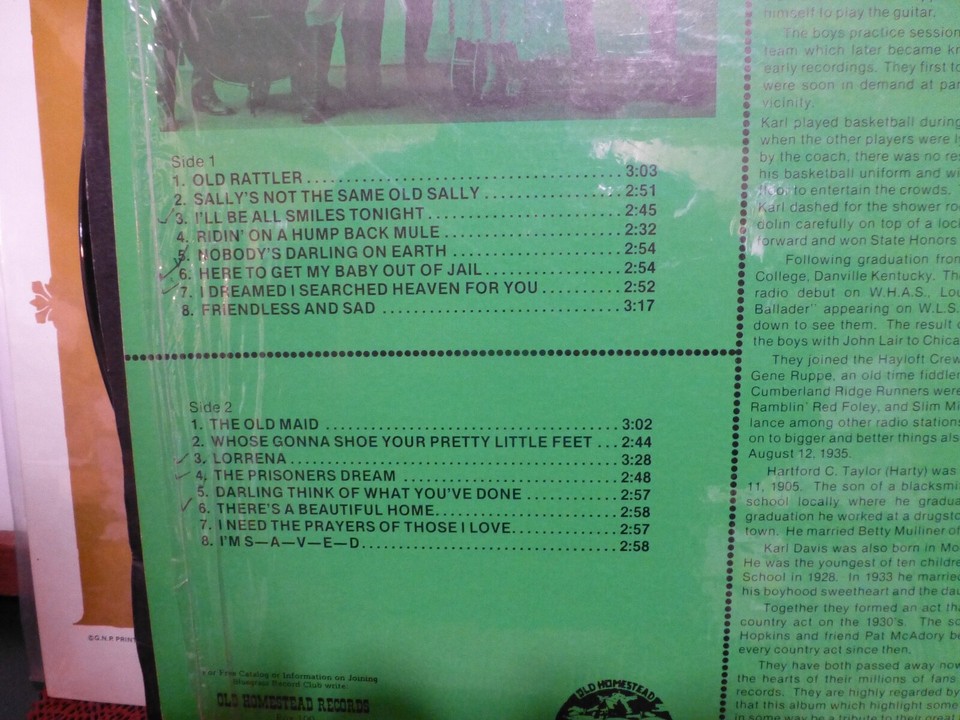 KARL DAVIS & HARTY CUMBERLAND RIDGE RUNNERS S/T NEAR MINT COUNTRY LP | eBay