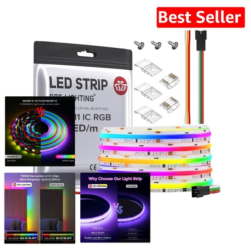Ultra-Bright 720 LED RGB COB Strip, 24FT, WS2811 IC for Custom Home ...