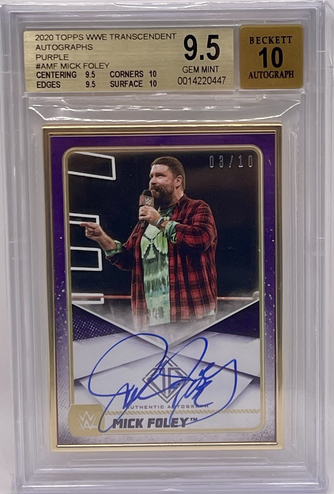 2020 Topps Transcendent WWE Mick Foley Autograph Purple /10 BGS 9.5 ...