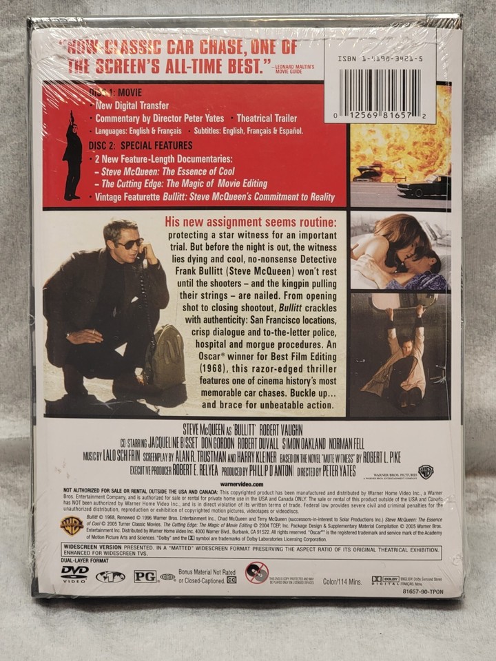 Bullitt (DVD 1968) Steve McQueen, Robert Vaughn, bullet BRAND NEW ...