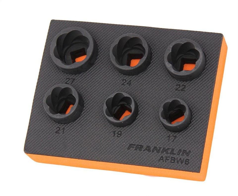 Franklin 6 Piece 1/2in Drive Impact Bolt Extractor Set Reverse Spiral ...