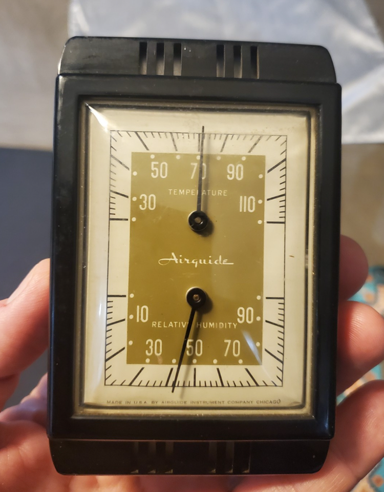 VINTAGE ART DECO AIRGUIDE WEATHER STATION WITH THERMOMETER~HUMIDITY ...