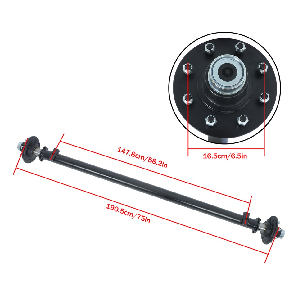 Trailer Axle 8 lug-6.5" 75" 85" Hub Face 58"70" Spring Center 7000lbs ...