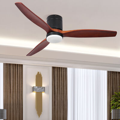 52" Ceiling Fan with Light & Remote Flush Mount 3 Wood Blades Fan ...