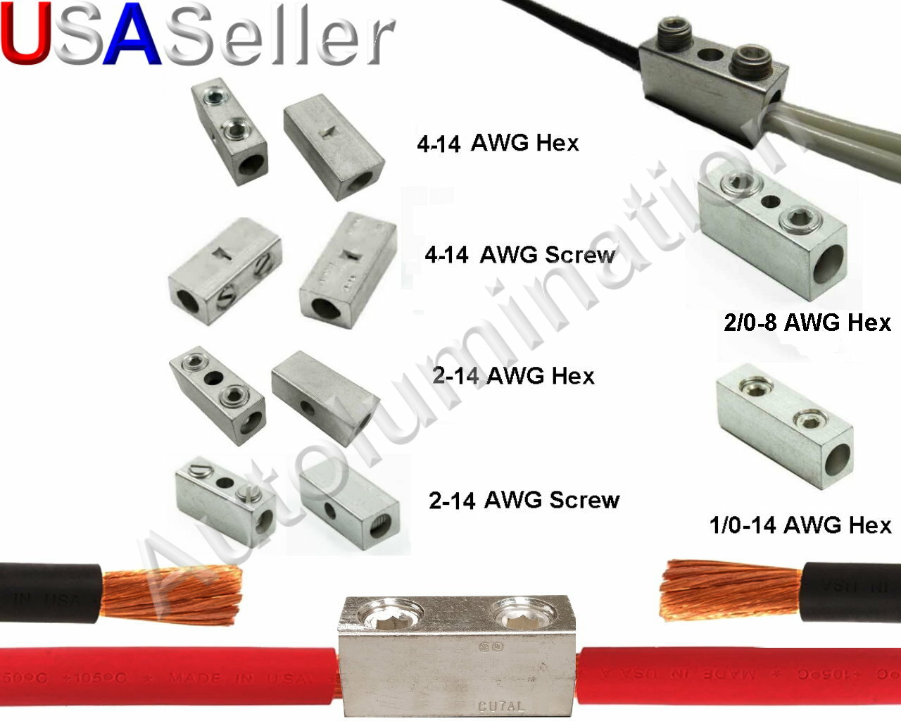 Splicer Reducer Cable Wire Screw Lug Splice Connector 1/0 2 4 AWG Heavy ...