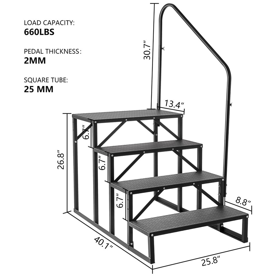 5 RV Steps with Handrails 5th Wheel Hot Tub Steps Anti-Slip RV Stair ...