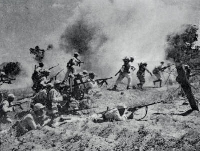 View of Troops Firing Weapons in War Zone 1955 Photo - This photo ...