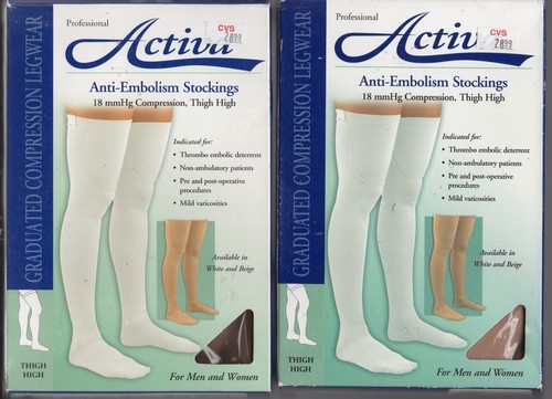 LOT 2 ACTIVA Anti-Embolism 18 mmThigh High Closed Toe Stockings, Beige ...