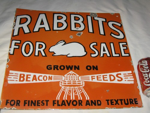 ANTIQUE BEACON FEED USA RABBIT PORCELAIN MEAT BUTCHER SHOP ART ...