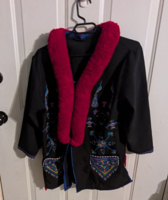 VINTAGE BLACK/RED COTTON/WOOL HAND WOVEN JACKET RARE TIBETAN/HIMALAYAN ...
