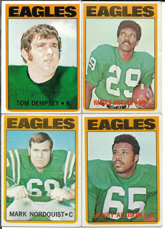 1972 Topps Football Philadelphia Eagles 4 Card Lot with Tom Dempsey EX ...
