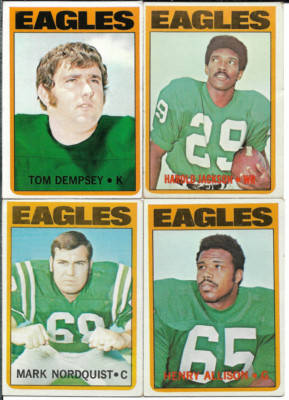 1972 Topps Football Philadelphia Eagles 4 Card Lot with Tom Dempsey EX ...