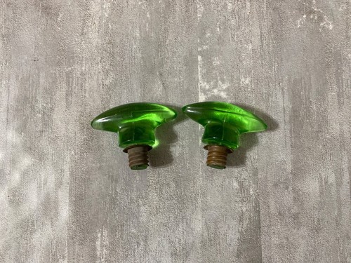2 Rare Vintage Threaded Green Glass Drawer Cabinet Pulls Overmyer 1920s ...