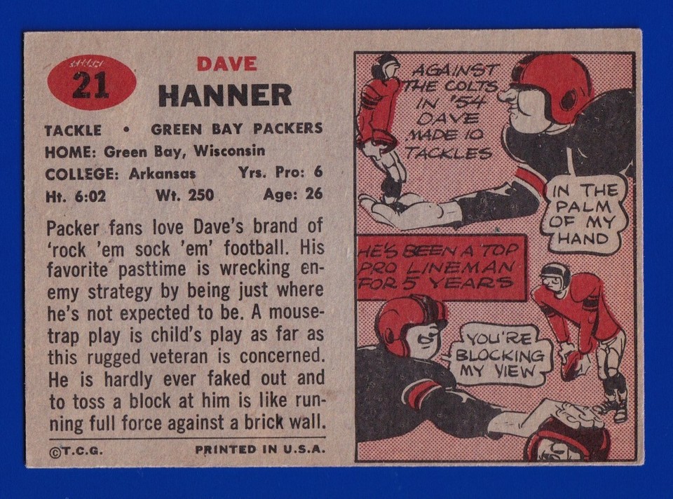 DAVE HANNER packers 1957 TOPPS #21 EXCELLENT (OC) NO CREASES | eBay