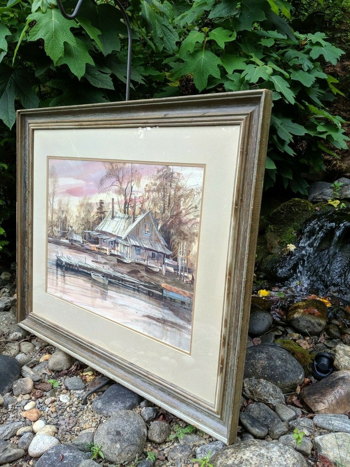 Endre Peter Darvas Original 25x20" Drawing-Watercolor Rustic Bayou ...